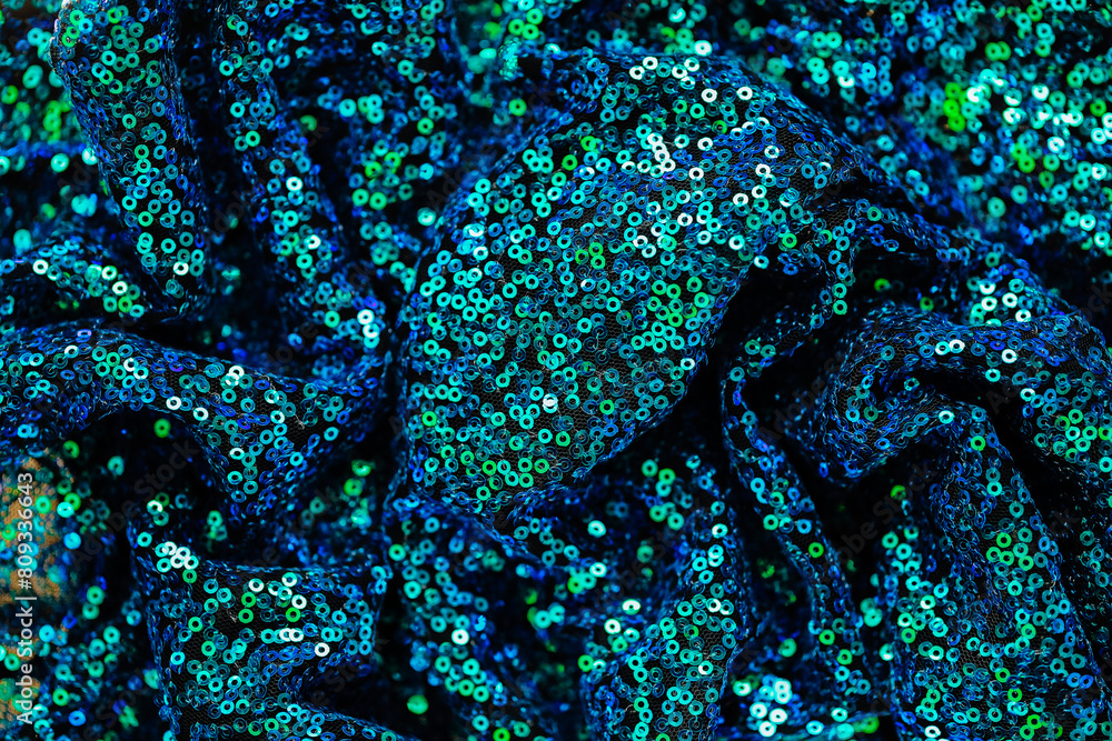 glitter fabric background.Green and blue sequins texture. Sequins ...