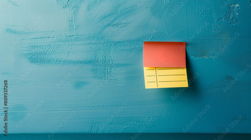 Sticky notes, wall and mockup space with paper for reminder, tasks or ...