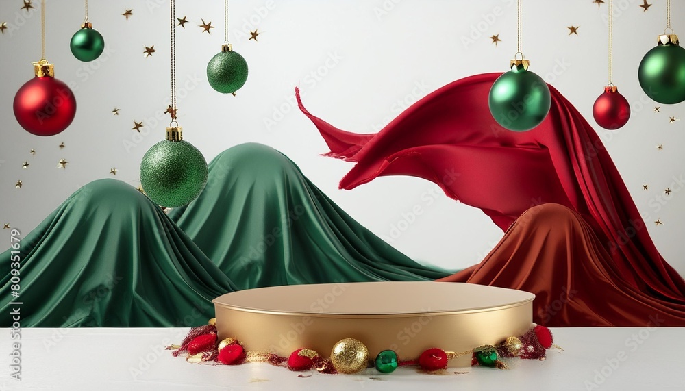chrismas podium showcase on white background with red and green drop ...