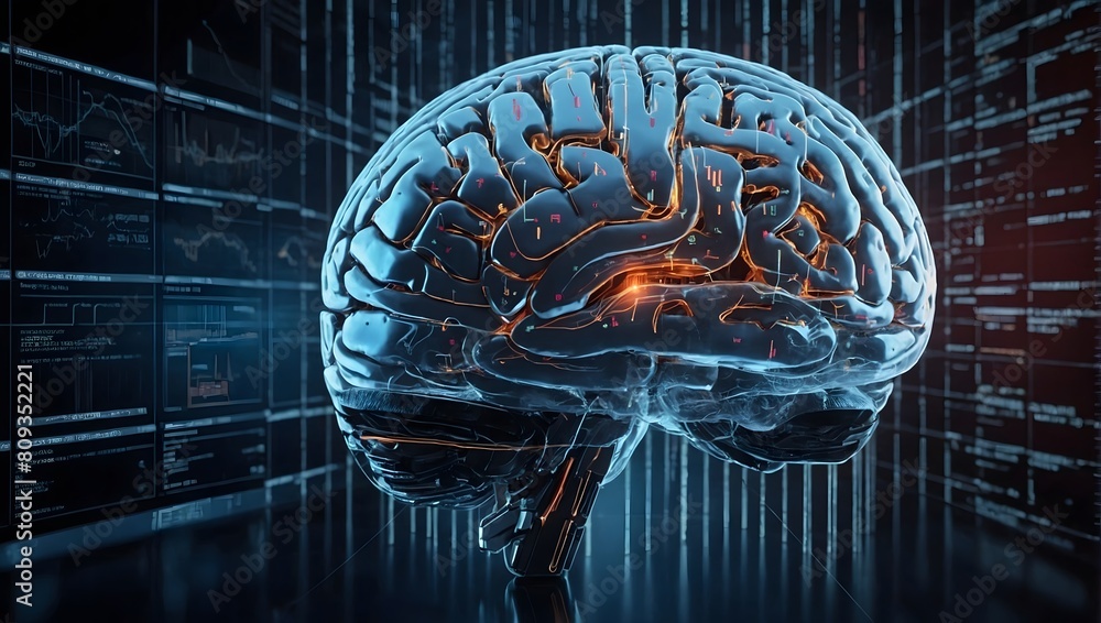 Brain-Computer Interface Technology. A holographic brain scan on a ...