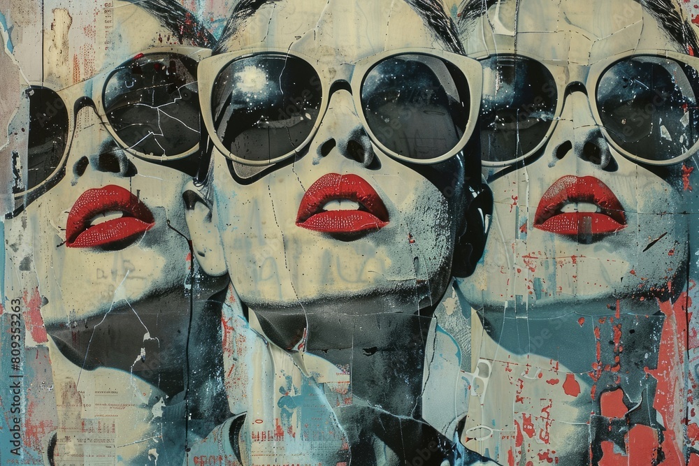 Nostalgic pop art collage: vibrant retro vibes, fusion of bold colors ...