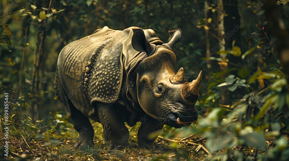 Rare Javan Rhino in Dense Forest Stock Photo | Adobe Stock