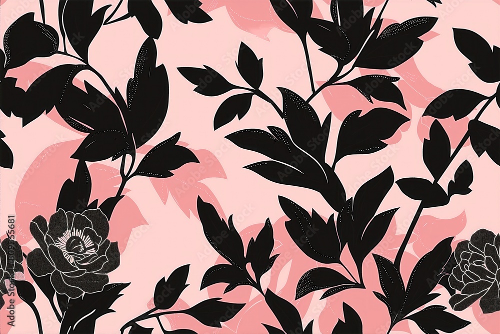 Sophisticated black floral illustration on a pink background, ideal for ...
