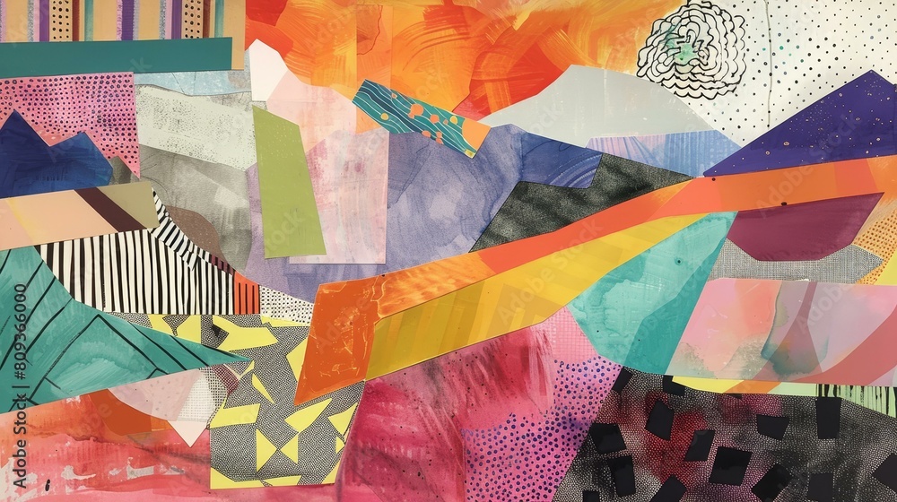 Mixed media collage art Paint, fabric, paper cutouts for layered effect ...