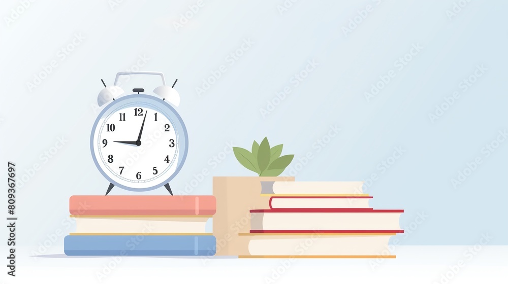 Booktime clipart with a clock and a stack of books, high detailed ...