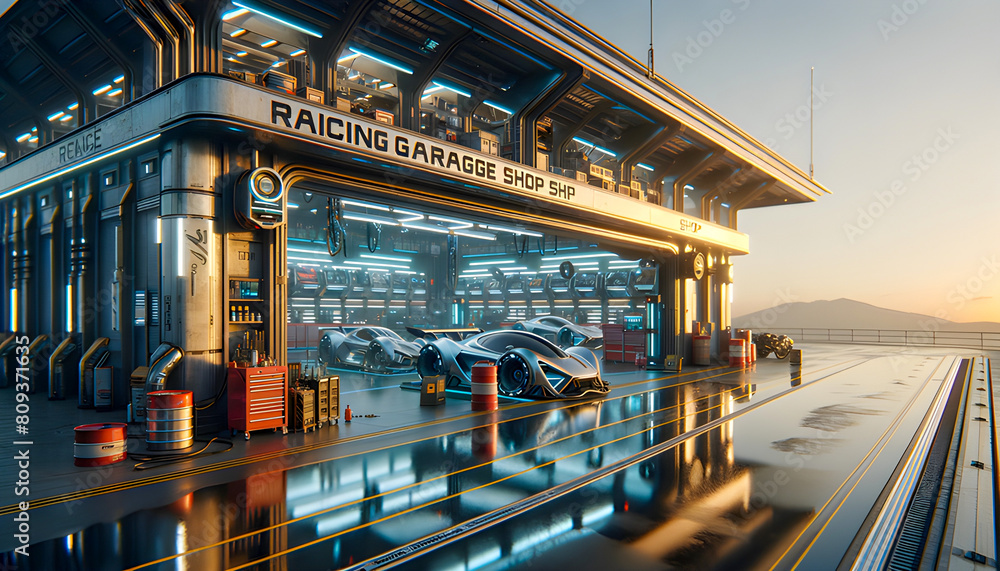A sleek supercar concept factory showcases high-speed racing models ...
