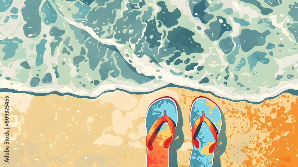 Laid-back vector illustration of flip-flops casually tossed on sandy ...