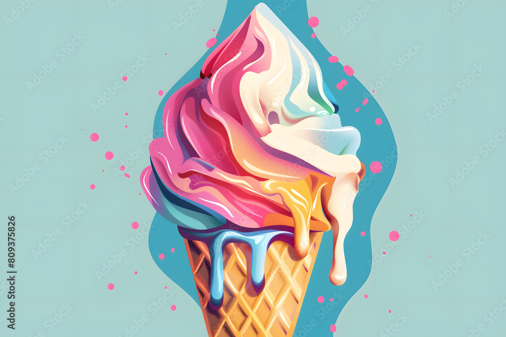 Summer vibes vector illustration of a dripping ice cream cone Stock ...