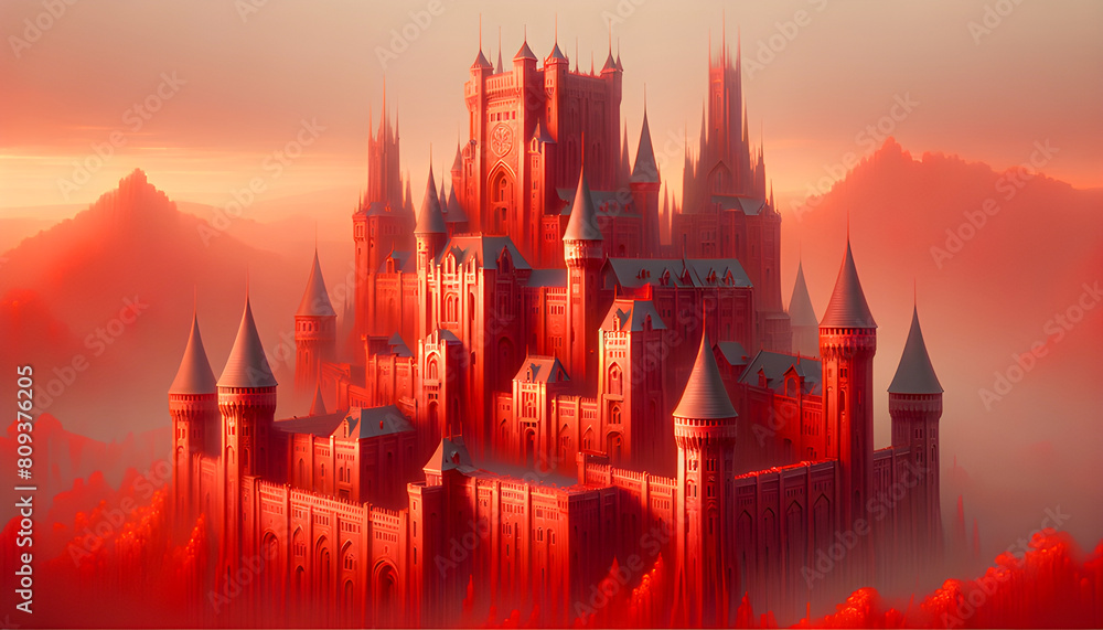 Perched atop a craggy peak, the red fantasy castle commands the ...