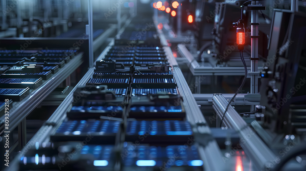 Depict a solar panel manufacturing facility with rows of solar panels ...