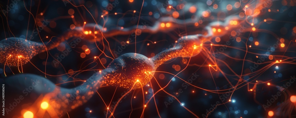 A 3D rendered animation of nerve impulses traveling through a network ...