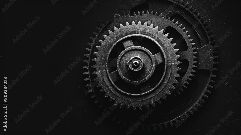 A minimalist composition featuring a single gear and cog, their teeth ...