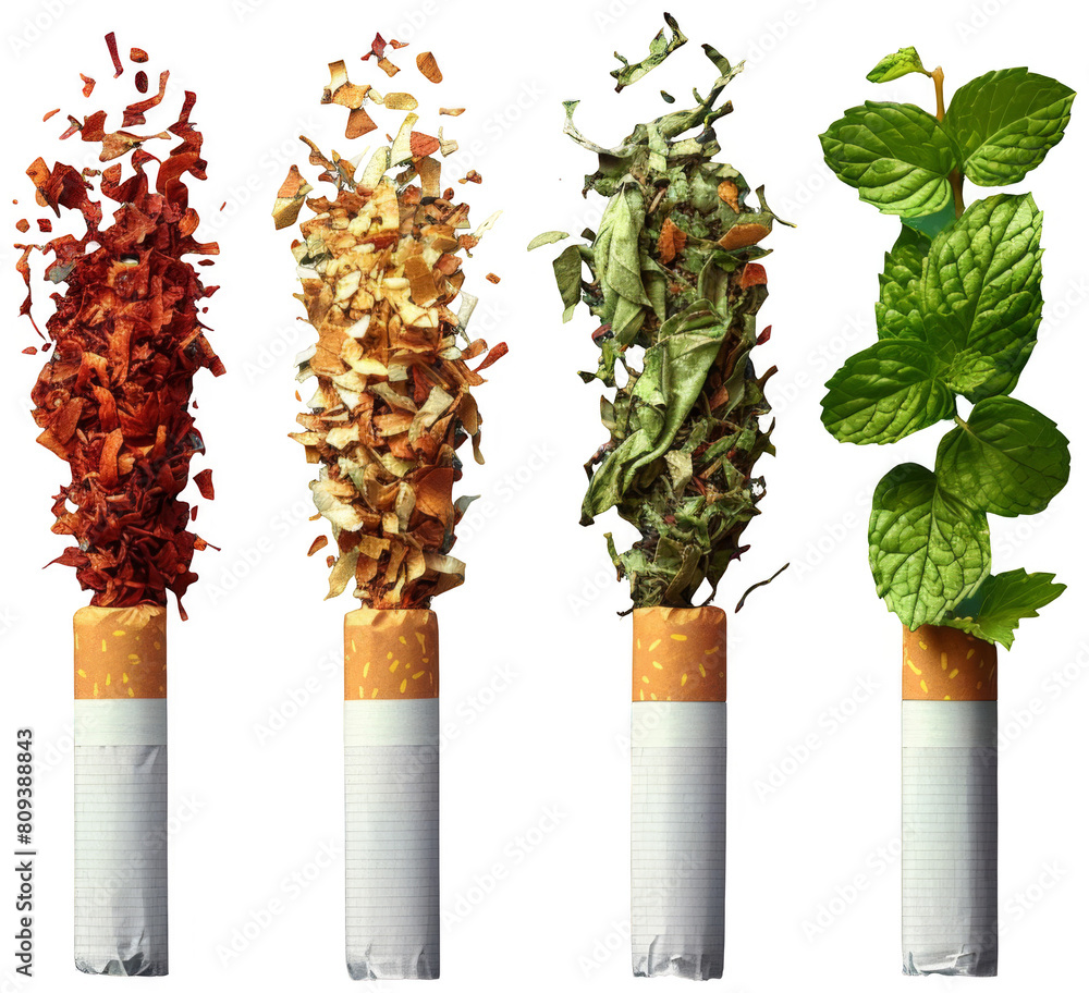 cigarettes with different colored leaves and herbs on them, transparent ...