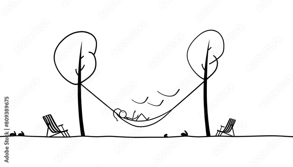 A minimalist black and white drawing of a character lounging in a ...