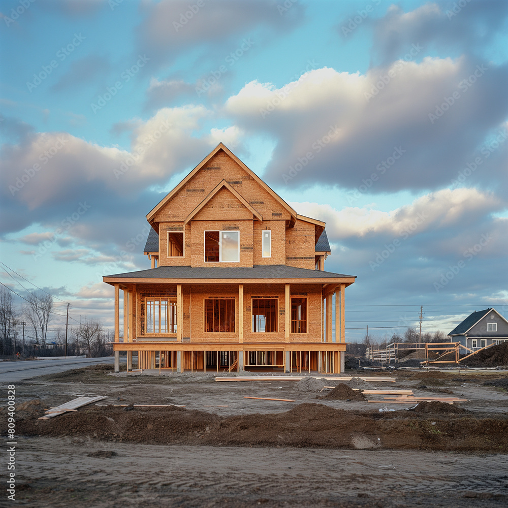there is a house that is being built on the side of the road Stock ...