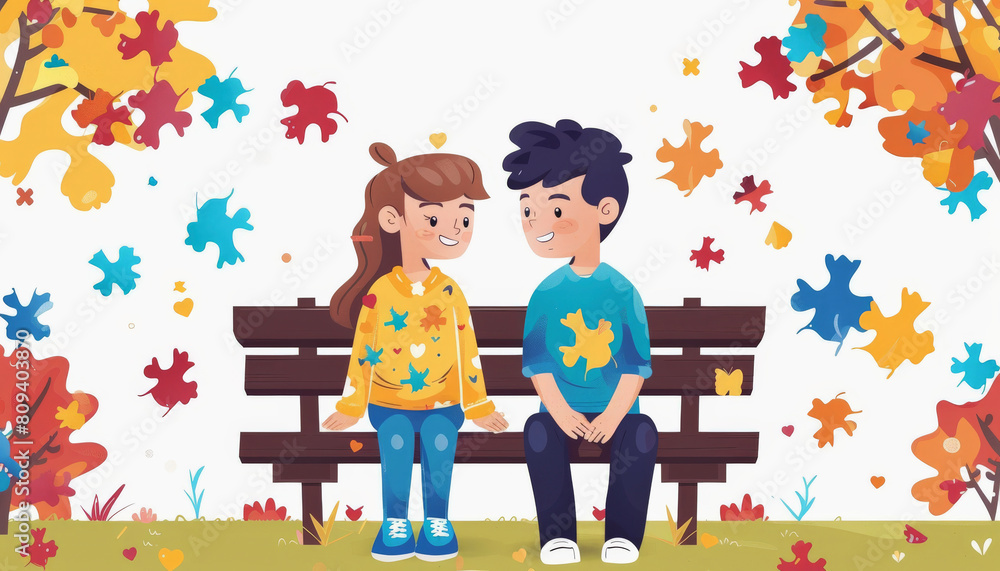 World autism awareness day : Two animated characters, a girl and a boy ...