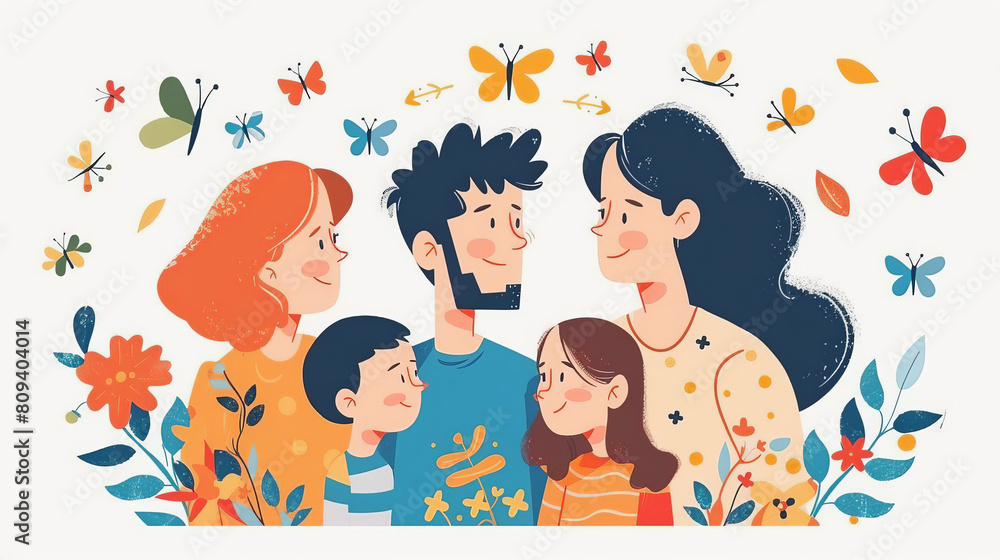World autism awareness day : An illustrated image of a happy family ...