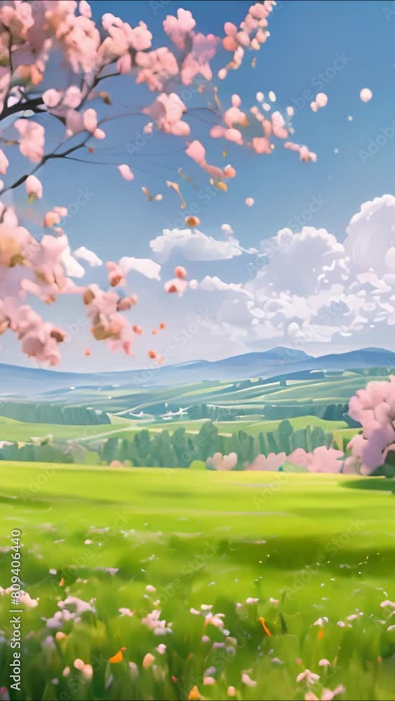 The cherry blossoms are pink against a bright background. Beautiful ...