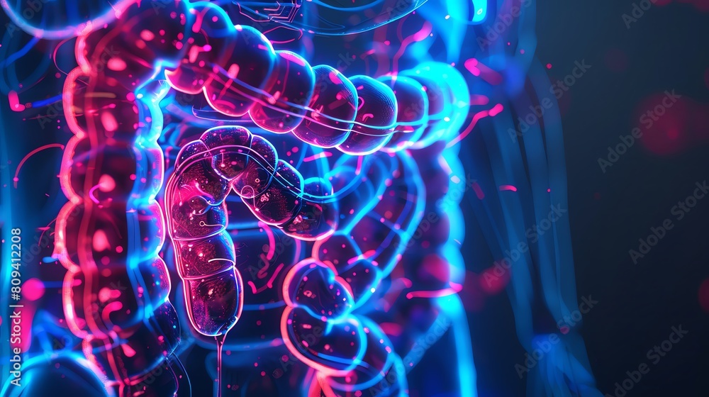 Innovative 3D medical rendering, showing the digestive system with ...