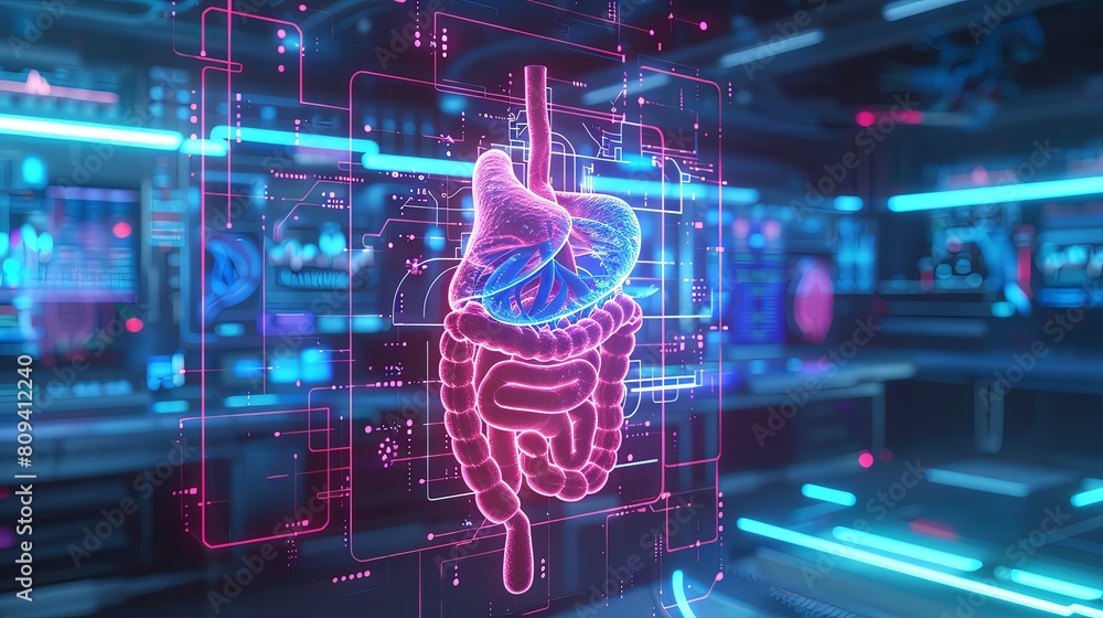 Detailed 3D rendering of the human digestive anatomy with small and ...