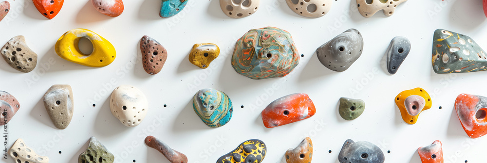 This graphic features various climbing holds depicted on a clean white ...