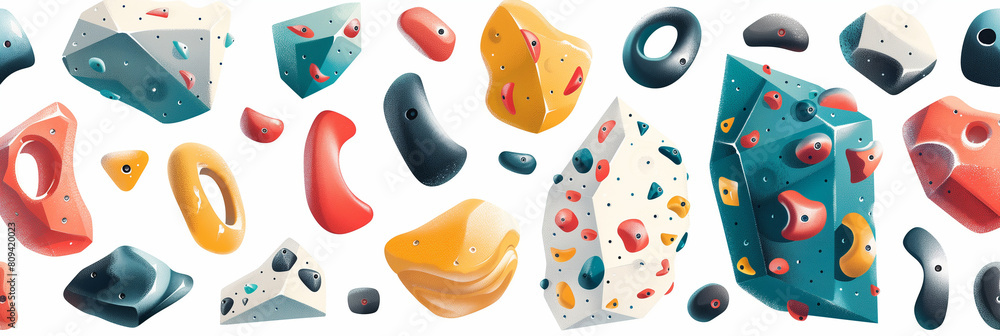 This graphic features various climbing holds depicted on a clean white ...