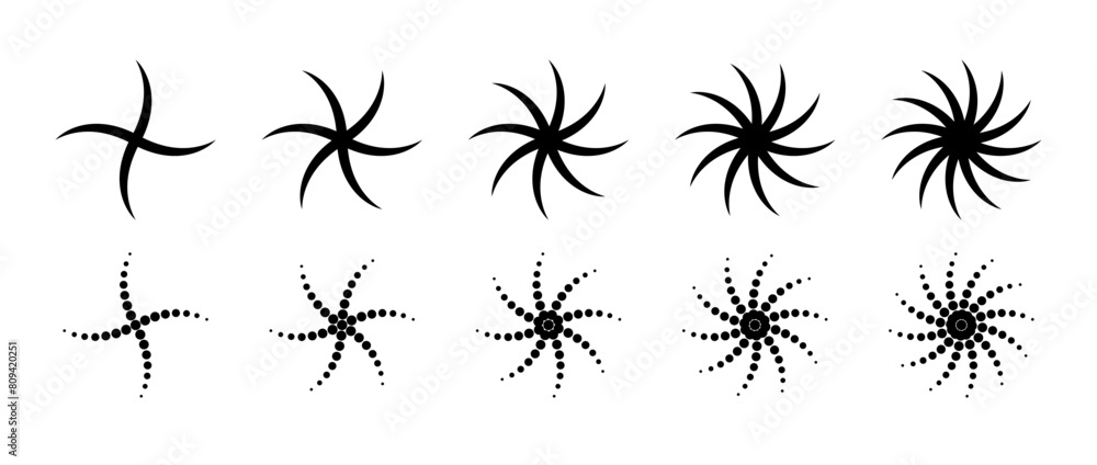 Different twist or swirl element set. Black twirl and rotating line ...