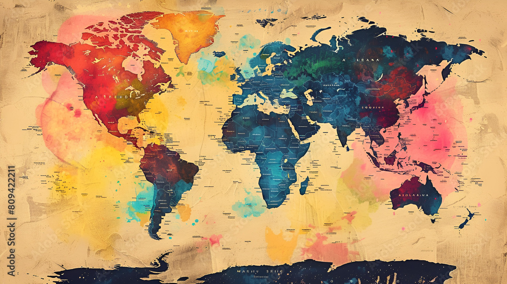 Colorful World Map with Borders, Countries, Roads, and Cities, Detailed ...