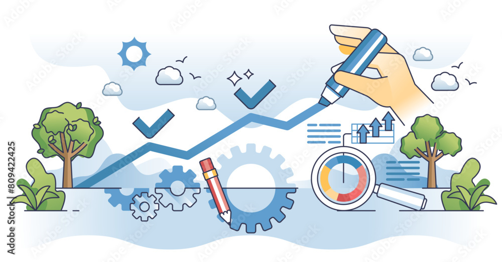 Continuous improvement and steady business development outline hands ...