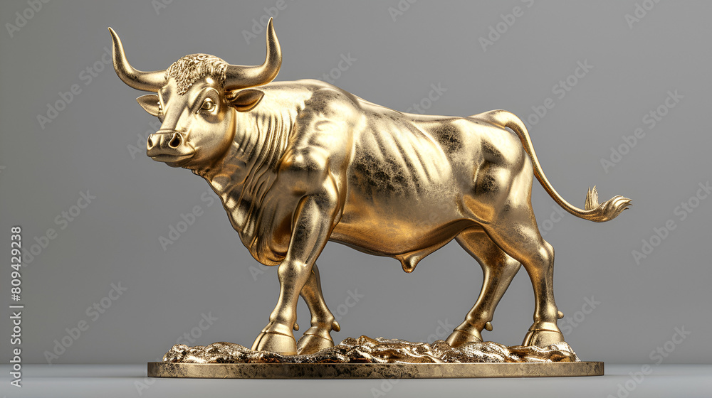 Foto de Golden Bull Statue Isolated on Transparent Background, Symbol of Wealth and Prosperity ...
