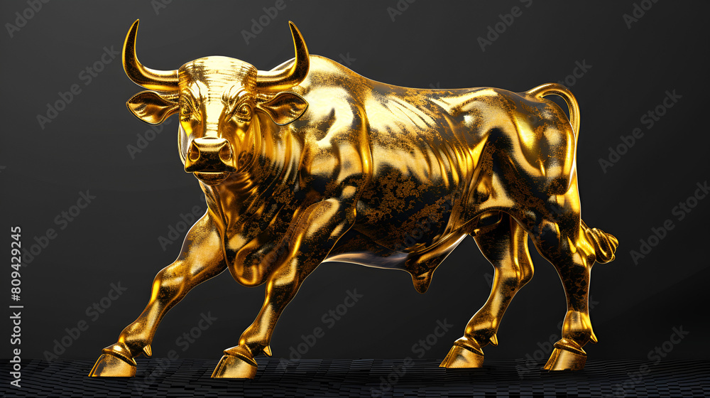 Golden Bull Statue Isolated on Transparent Background, Symbol of Wealth and Prosperity, Bull ...