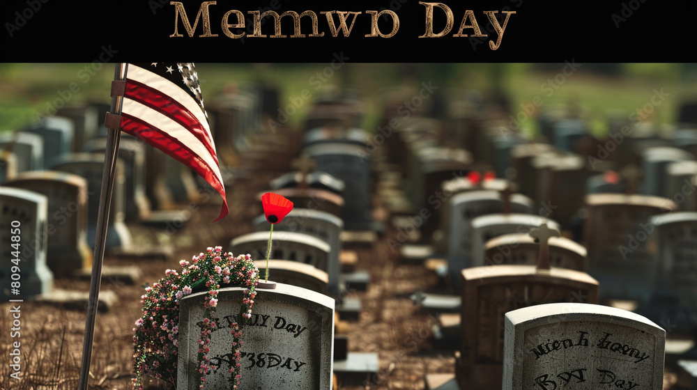 A photo text of the word 'Memorial Day' at the top of an image of a ...