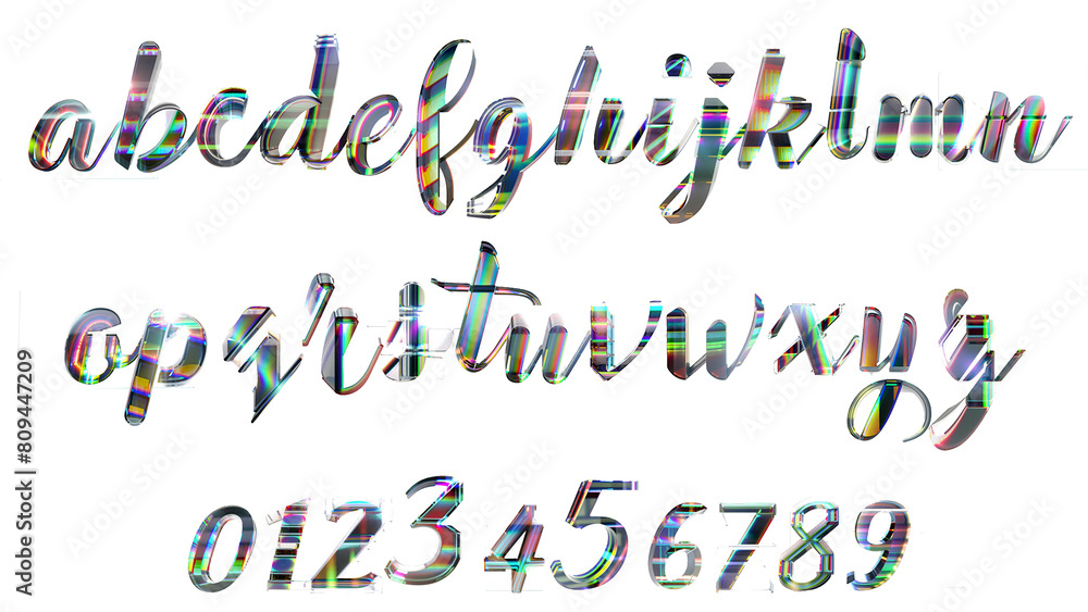 Chromatic lens flare clear glass panel hand drawn Alphabet and Numeric ...