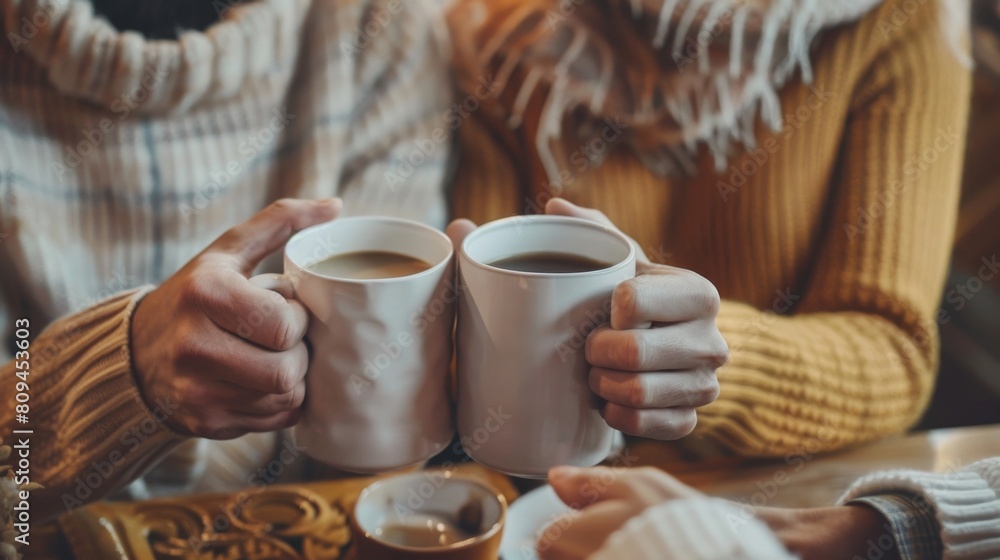 Cozy virtual coffee break, remote workers chatting over video call ...