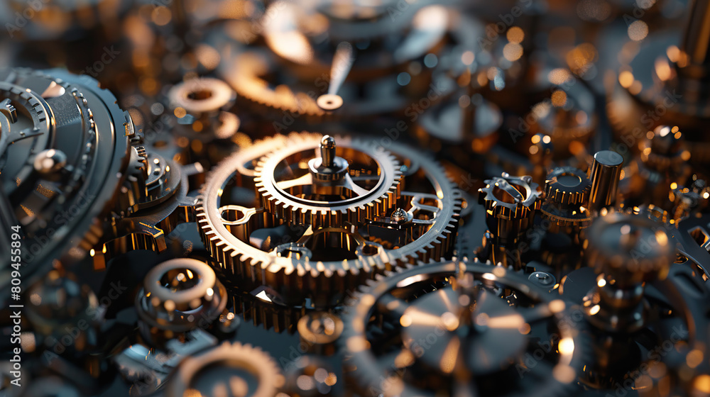The internal structure of a clock, with gears and hour and second hands ...