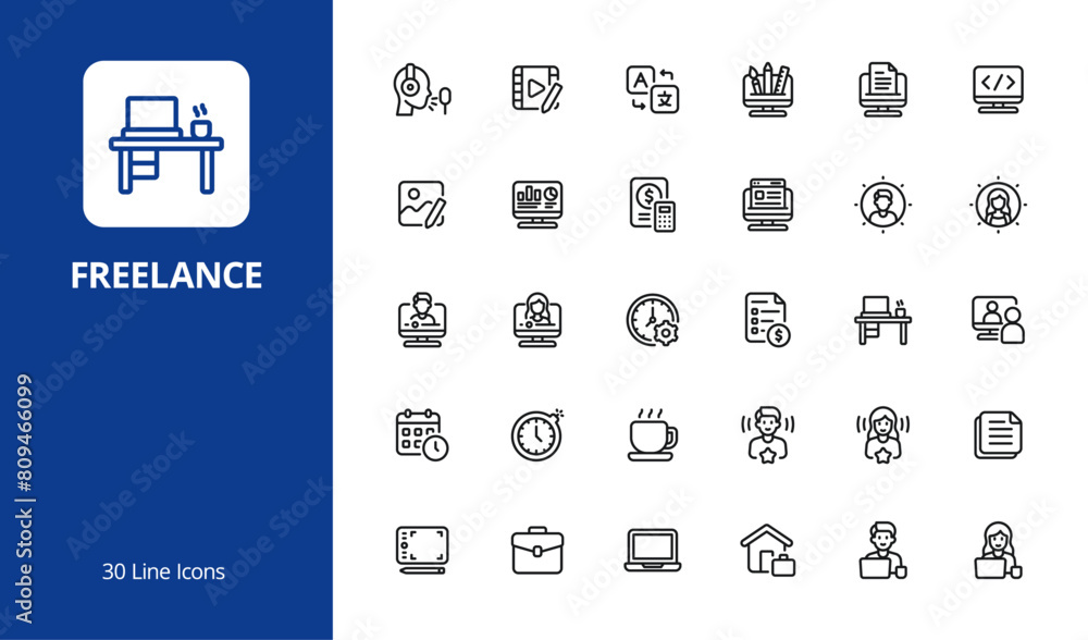 Freelance Icon Set with line style. A versatile collection perfect for ...