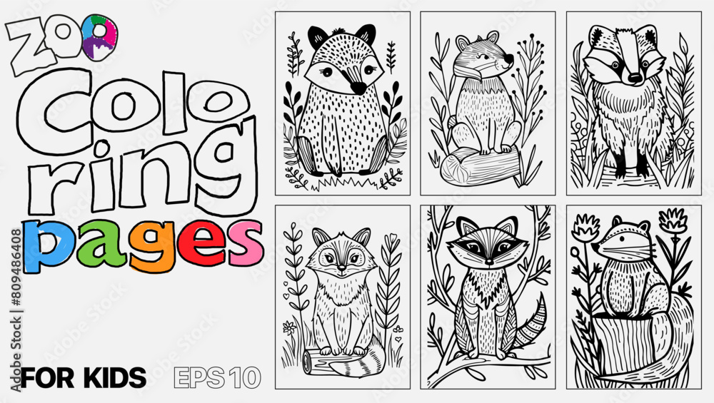 A set of six cat coloring pages for kids. The pages feature different ...