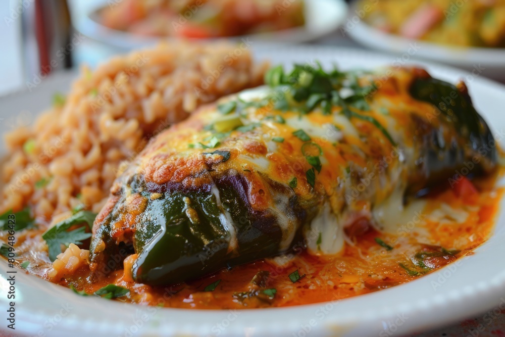Battered and Coated Chile Relleno with Cheese and Beans - A Mexican ...