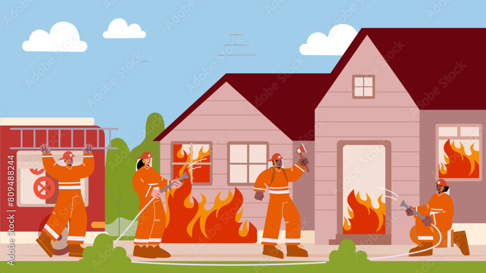 Firefighter Rescue Training In Fire Fighting training., fireman using ...