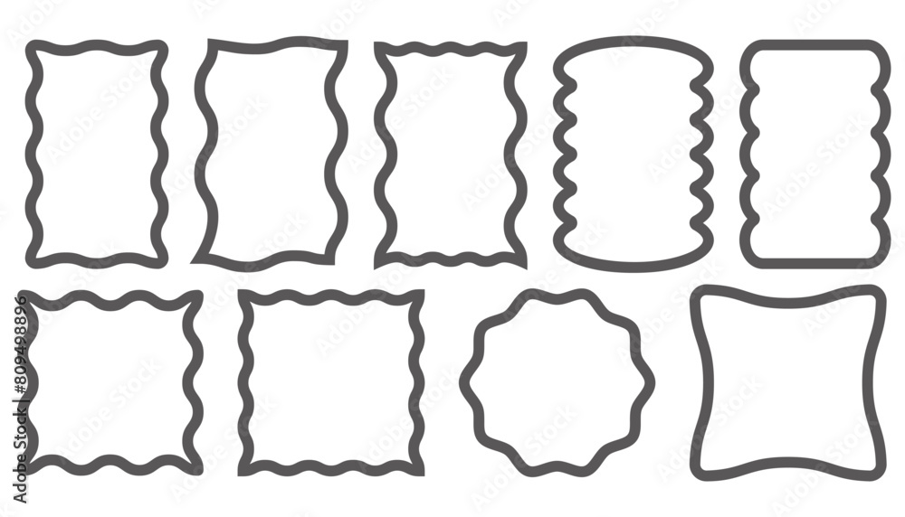 Wavy Rectangle Frame Scallop Edge Box Outline Squiggle Vector Border Groovy Zigzag Abstract