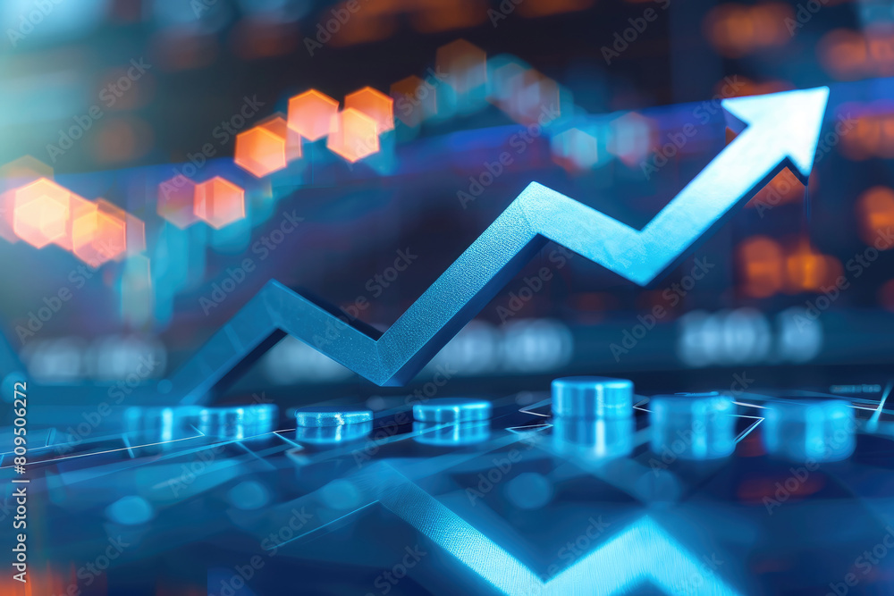 arrow pointing upwards digital chart, blured background, business graph ...