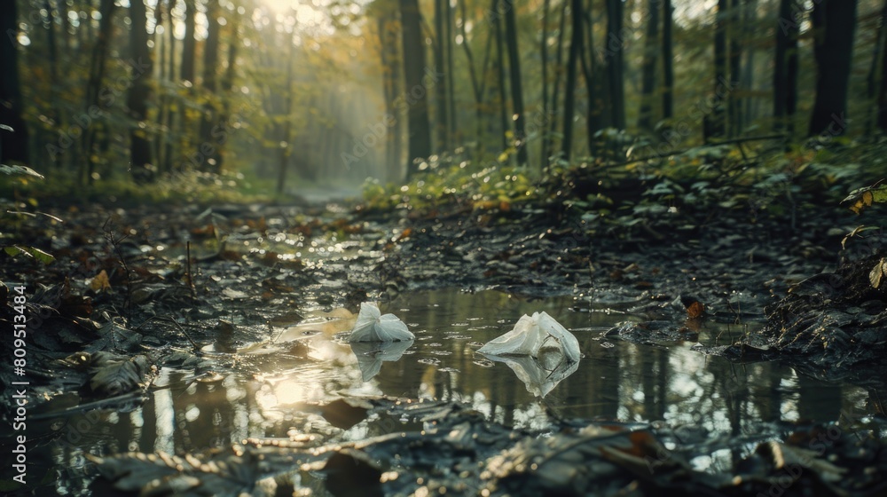 Forest Pollution: Plastic Waste at Sunset: Environmental pollution ...