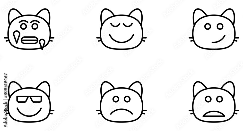 Vetor de Smiley Face Emoji Cat Smiley Line Icon pictogram symbol visual ...