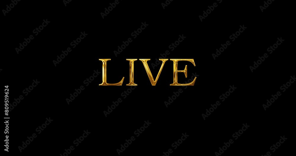 Simple LIVE golden metallic text animation symbol for live now ...