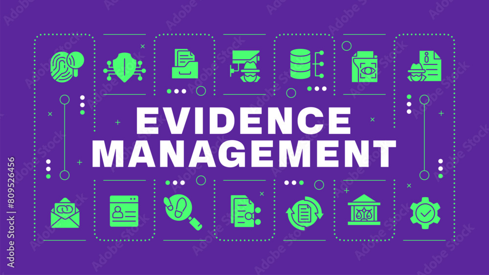 Evidence management purple word concept. Digital tracing. Forensic ...