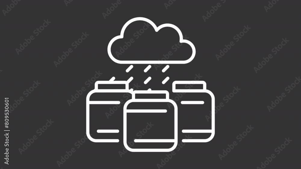 Rain harvesting white line animation. Rainwater reservoir animated icon ...