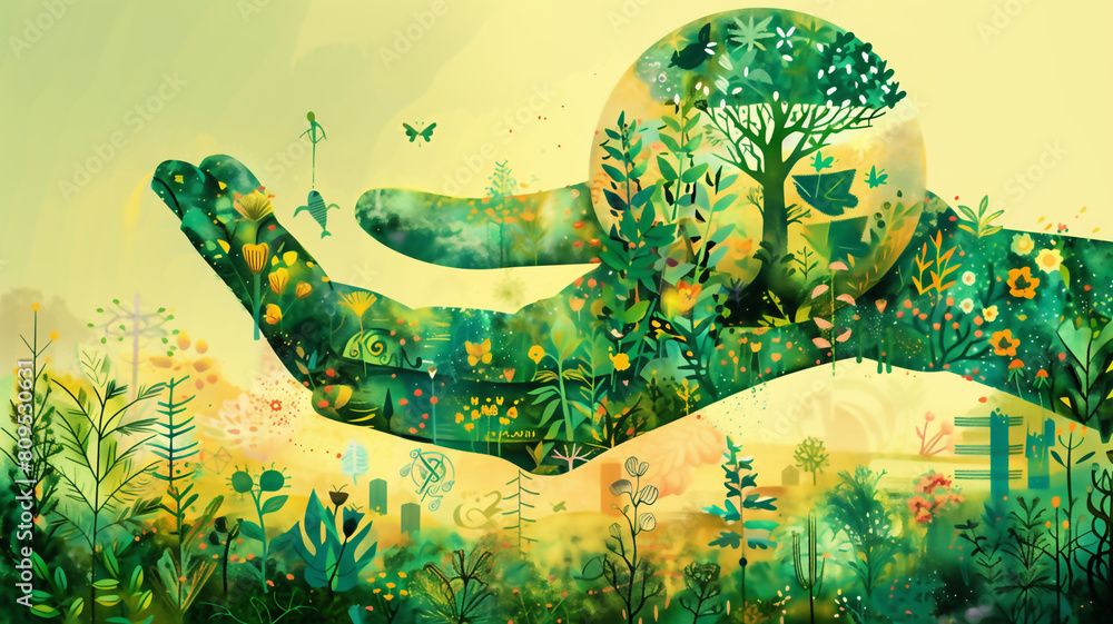 Save the world, environmental protection graphics, plant trees, green ...