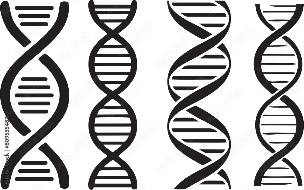 DNA and genetic icons. Life gene model bio code genetics molecule ...
