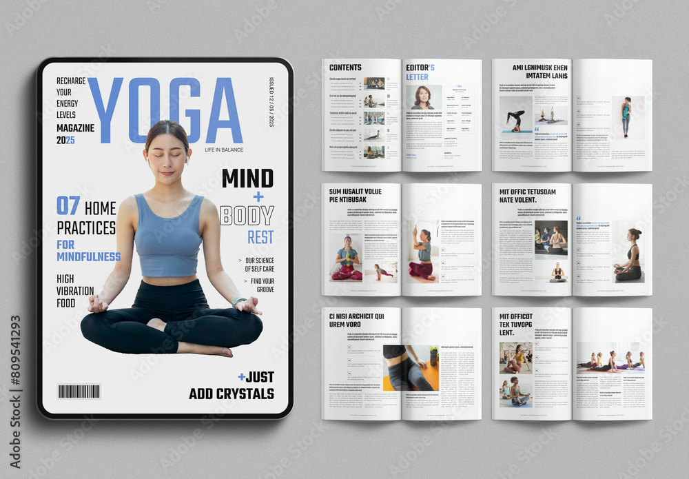 Digital Yoga Magazine Layout Design Template Stock Template | Adobe Stock