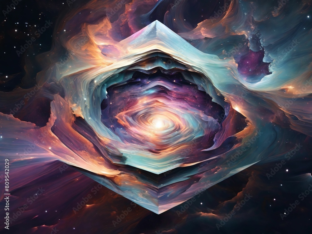 Create a holographic representation of a nebula formation, abstracted ...